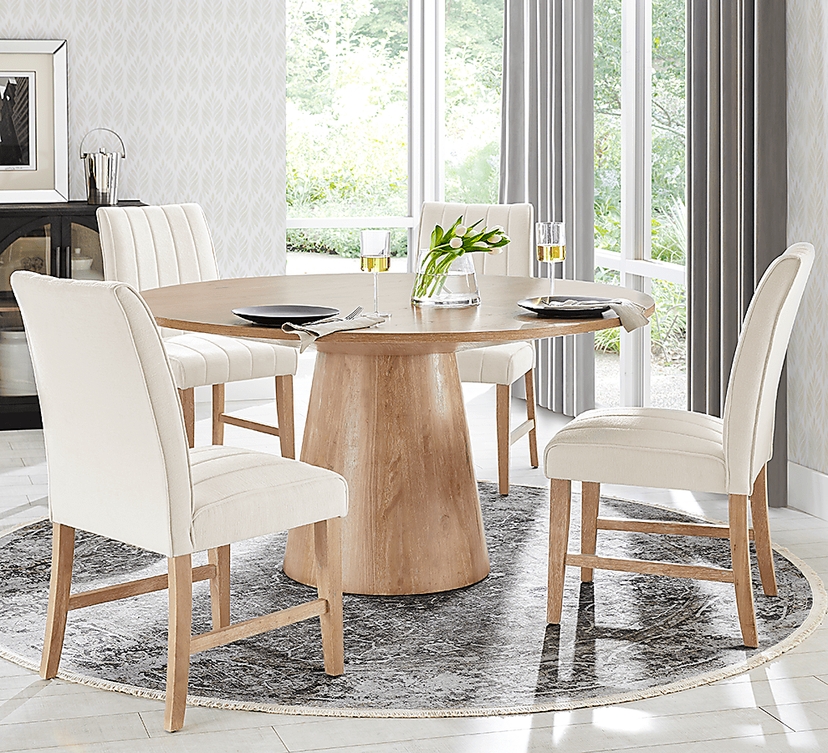Kendall 5 Pc Natural Light Wood White Dining Room Set With 59" Dining ...
