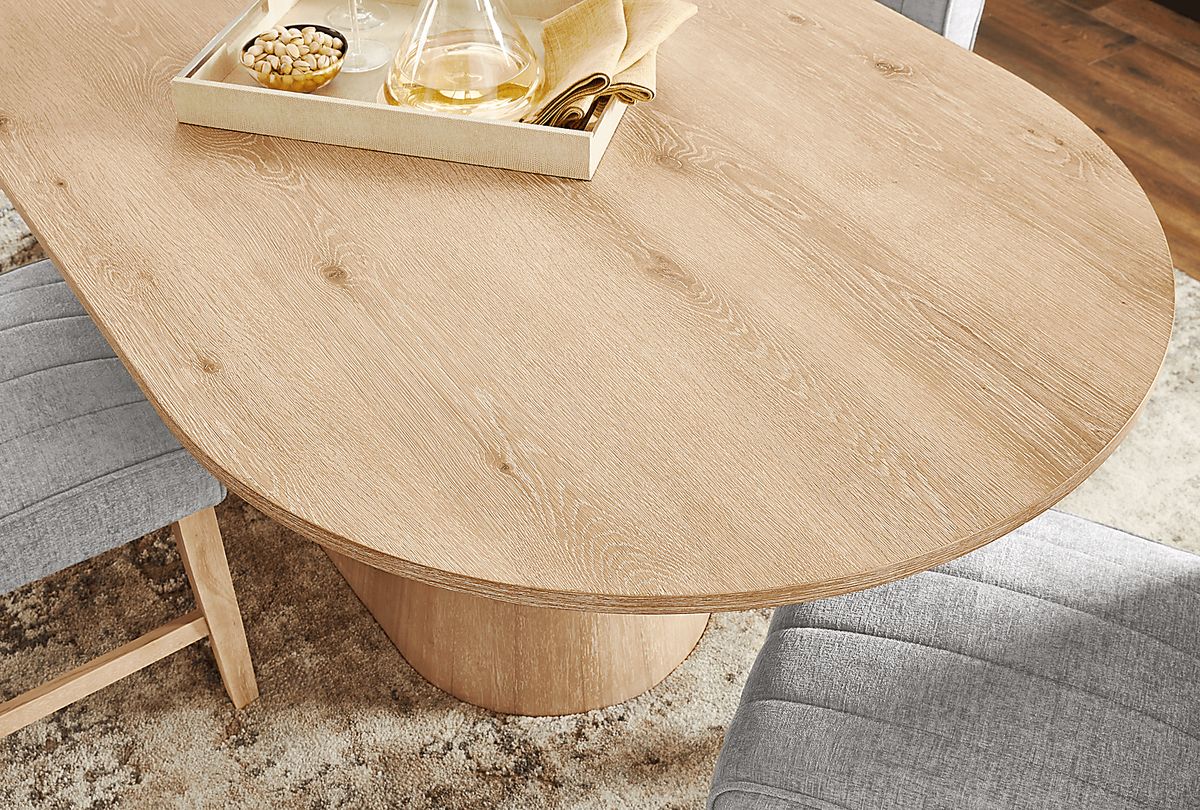 Kendall 5 Pc Natural Light Wood Gray Dining Room Set With Oval Dining ...