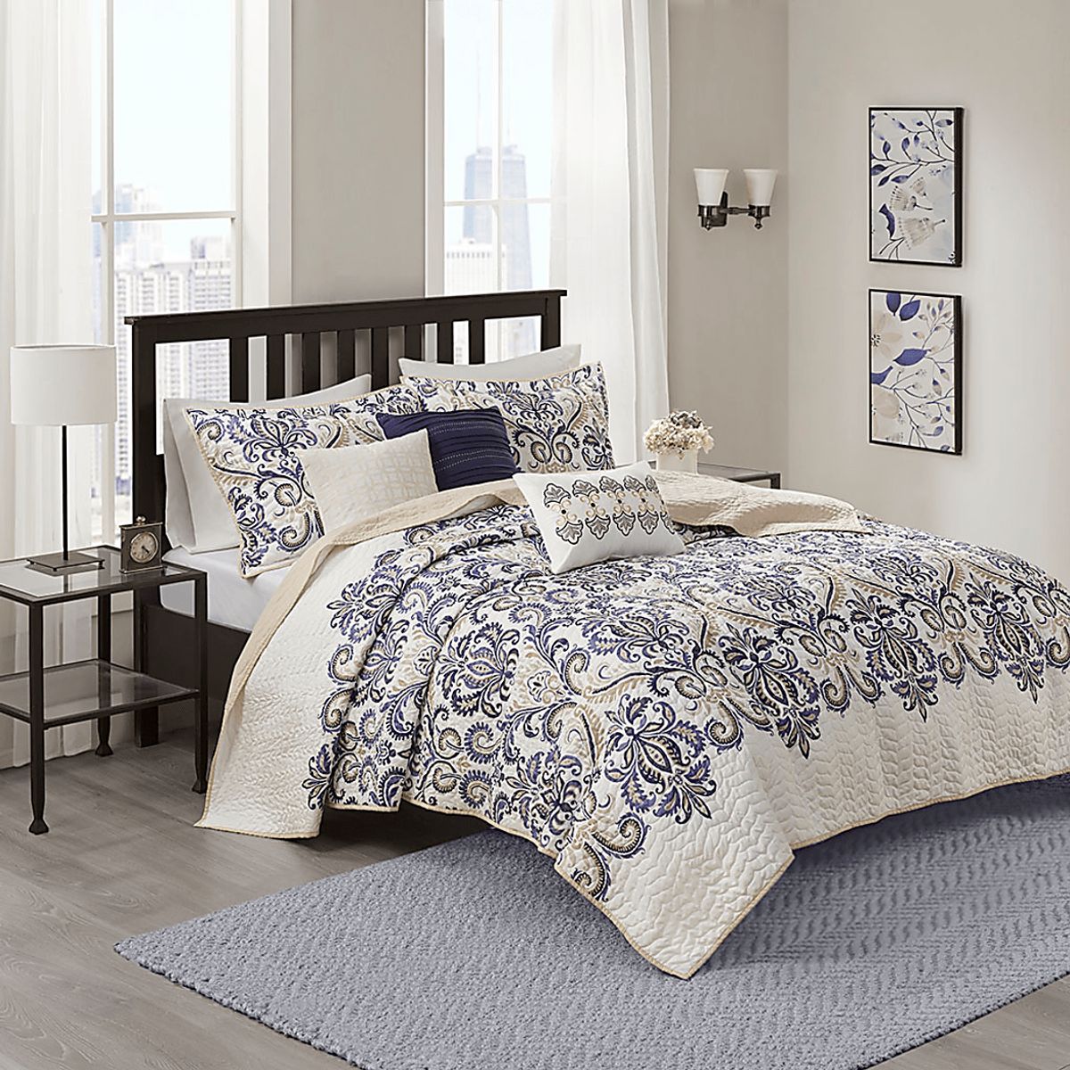 Kenison Blue Microfiber,Polyester Fabric,Microfiber 6 Pc Full/Queen ...