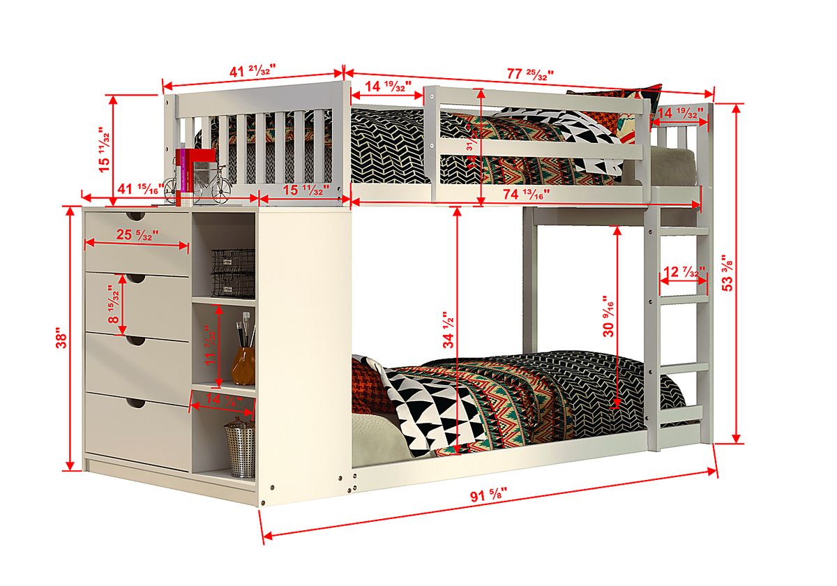 Aklina White Colors,White Twin/Twin Bunk Bed With Dresser | Rooms to Go