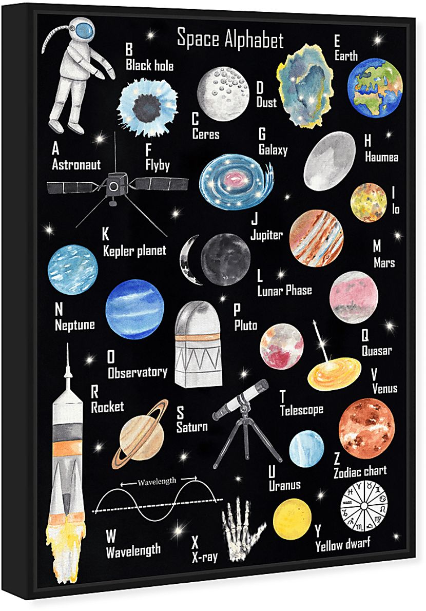 Kids Alphabet In The Sky Black Medium Wall Art - Rooms To Go