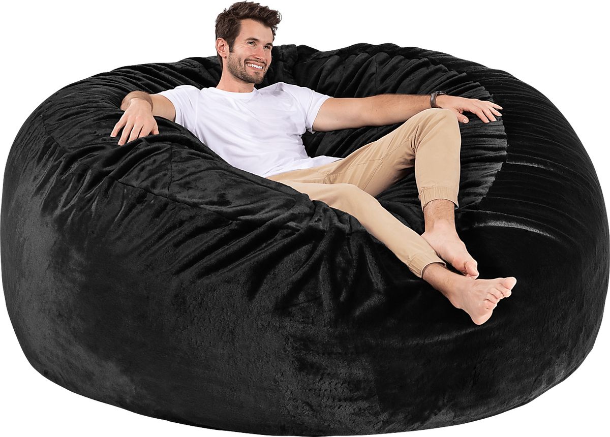 Aniline II Black Polyester,Polyurethane Fabric 6 Foot Bean Bag | Rooms ...