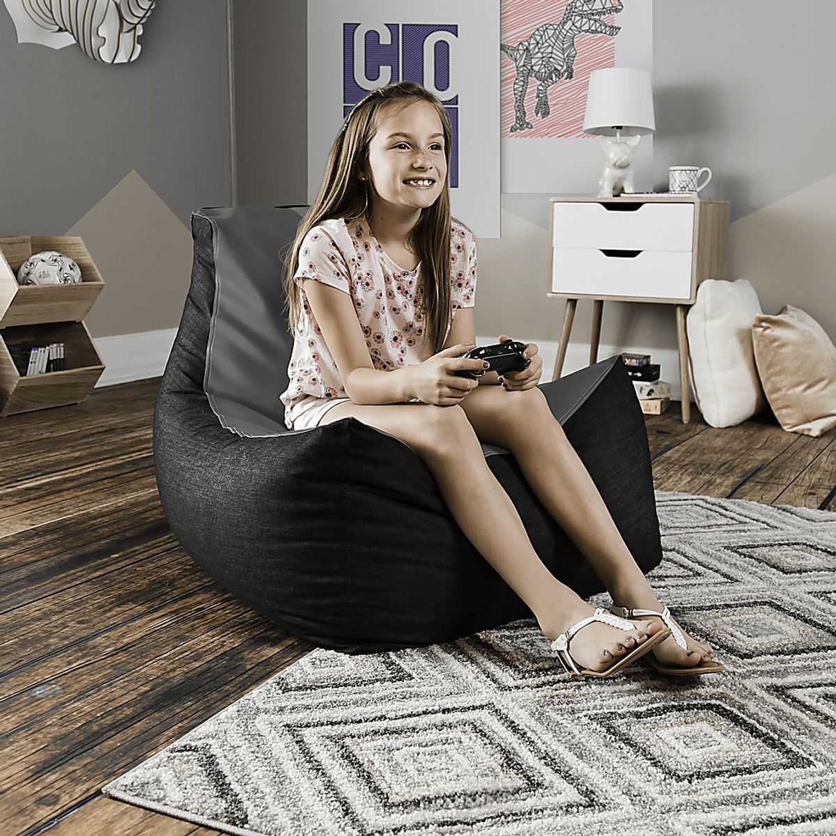 Azani Gray Vinyl Fabric Gaming Bean Bag Chair | Rooms to Go