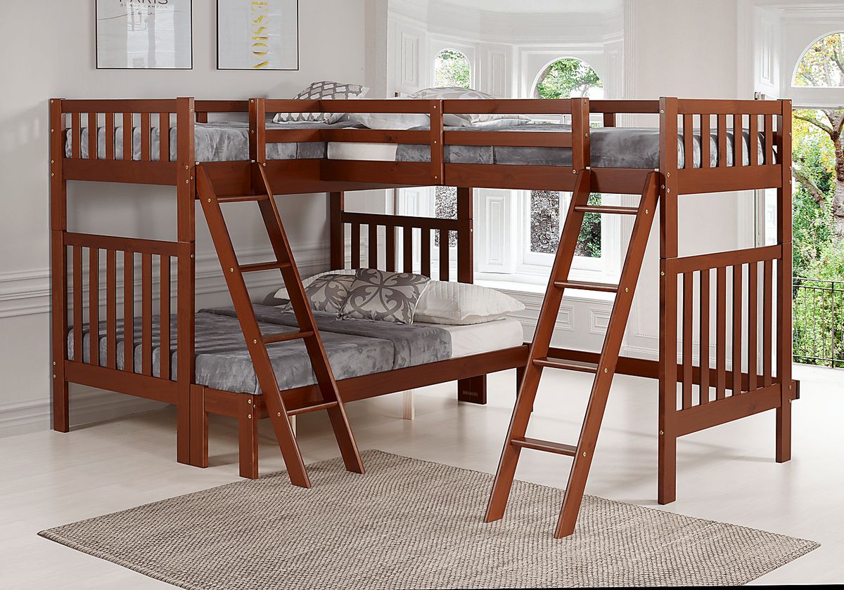 Athabrook Chestnut Dark Wood Twin/Full Tri-Bunk Bed | Rooms to Go