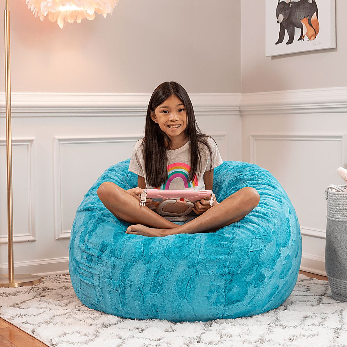 Baigo Blue Polyester Fabric Bean Bag | Rooms to Go