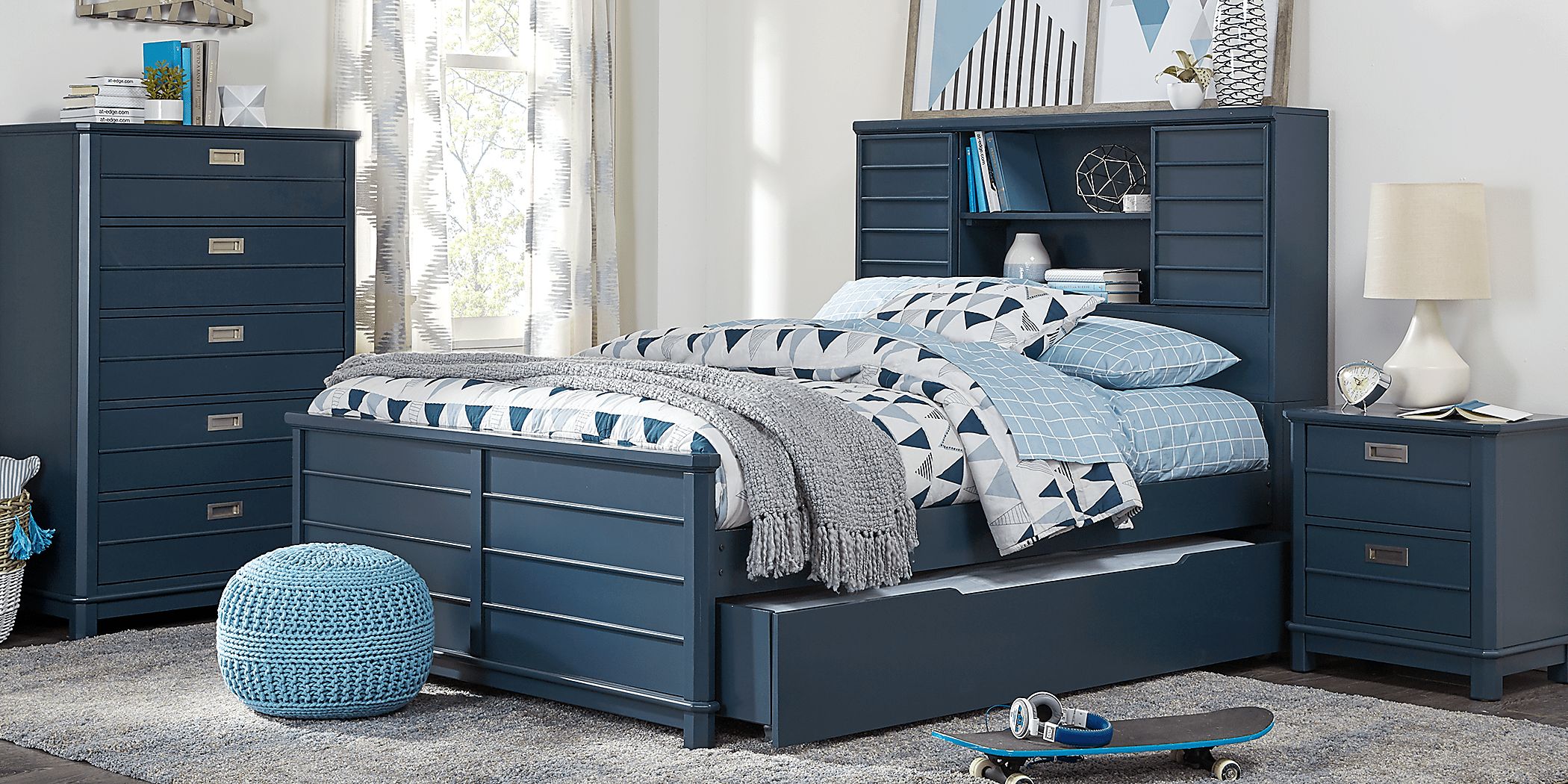 Bay Street 5 Pc Blue Colors Twin Bedroom Set With Nightstand, Chest, 3 ...