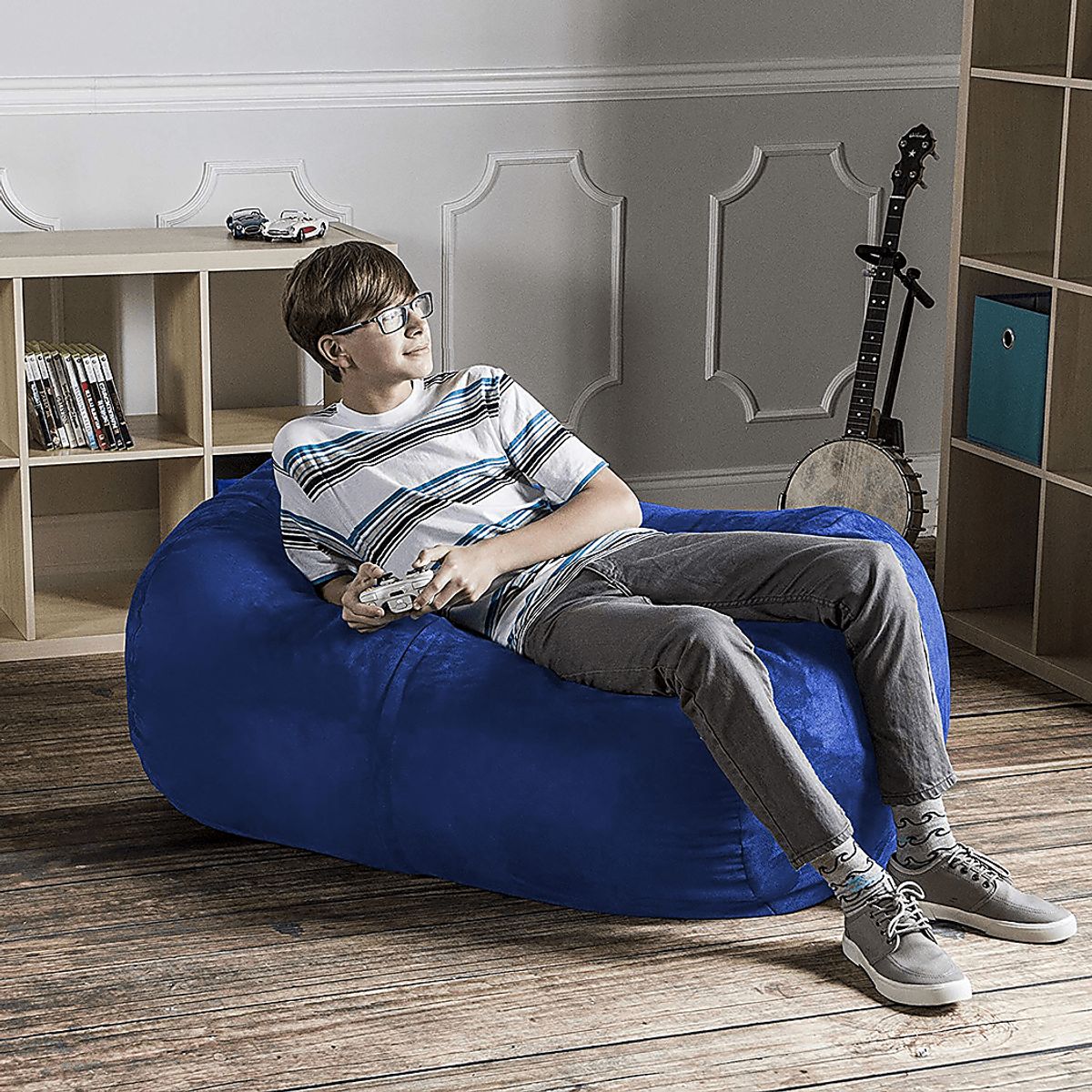 Bexley Blue Polyester Fabric Bean Bag Chair | Rooms to Go