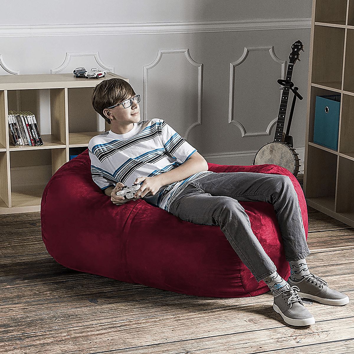 Bexley Red Polyester Fabric Bean Bag Chair | Rooms to Go