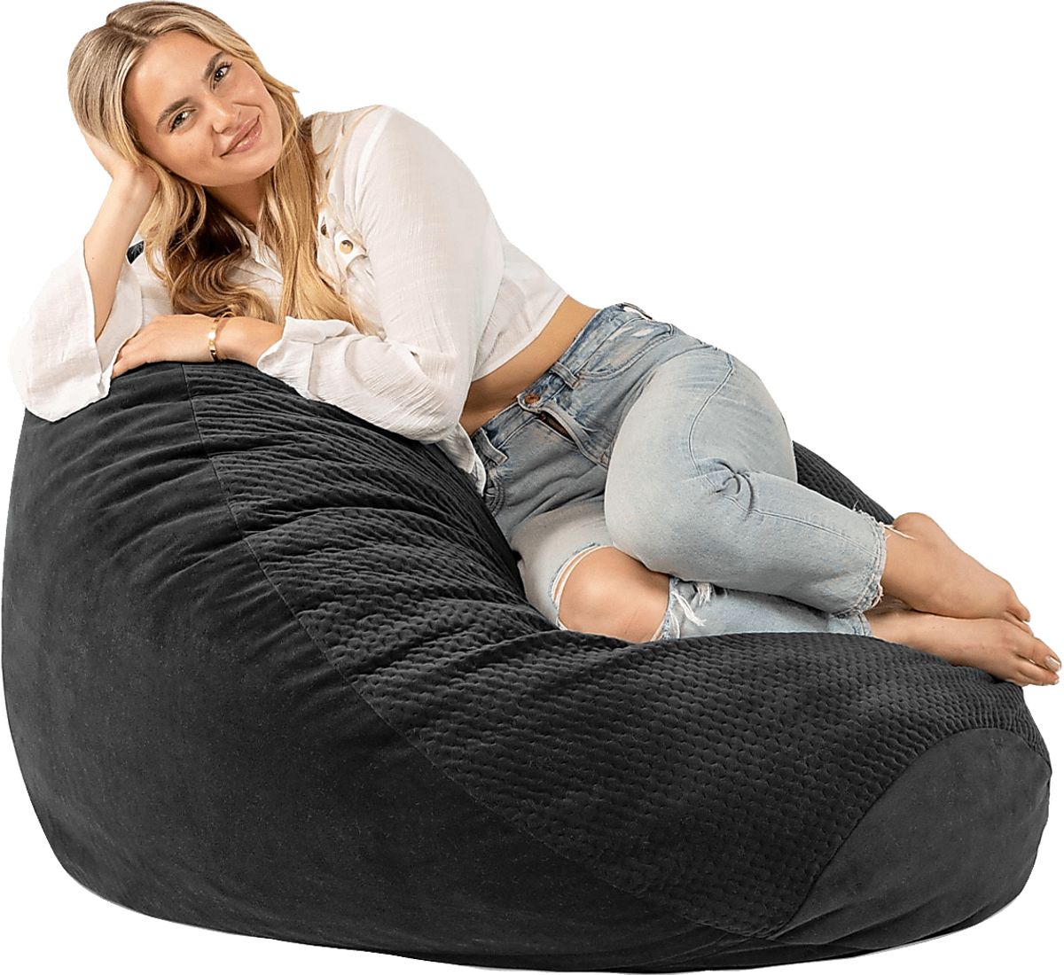 Bultman Black Polyester Fabric Bean Bag Egg Chair | Rooms to Go