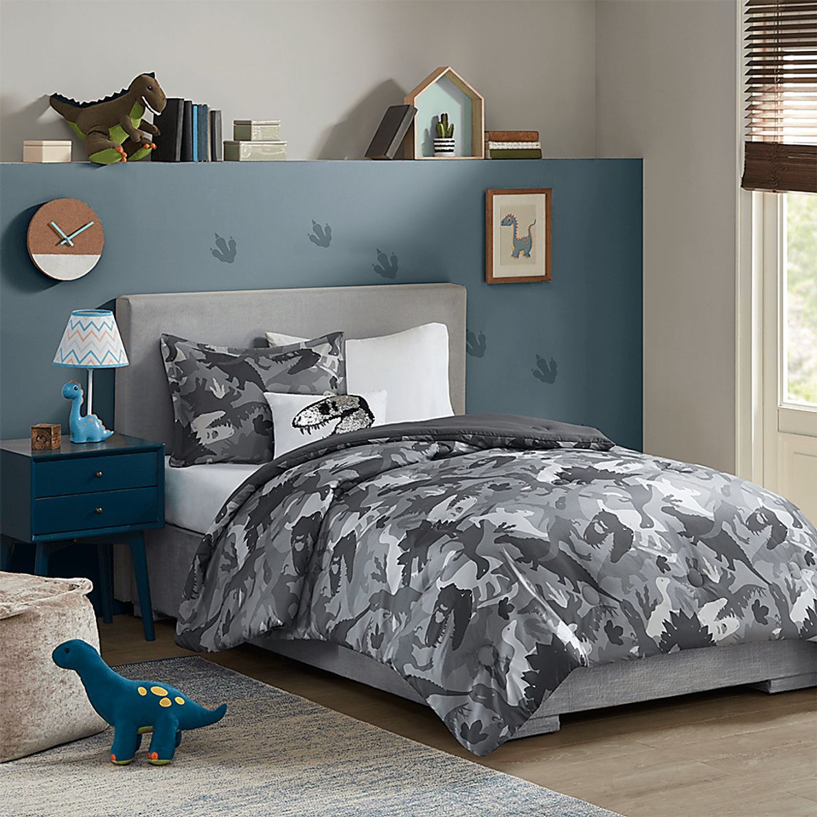 Kids Camo Dino Gray 3 Pc Twin Comforter Set - Rooms To Go
