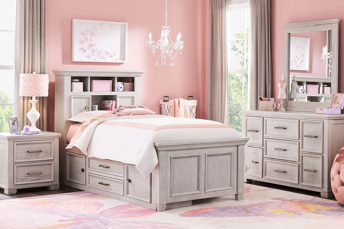 Canyon Lake 5 Pc Ash Gray Full Bedroom Set With Mirror, Full Bookcase ...