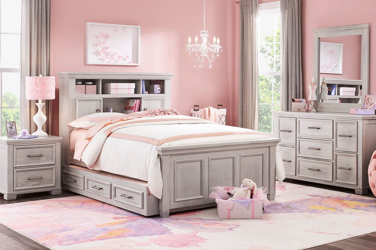 Canyon Lake 5 Pc Ash Gray Full Bedroom Set With Mirror, Full Bookcase ...