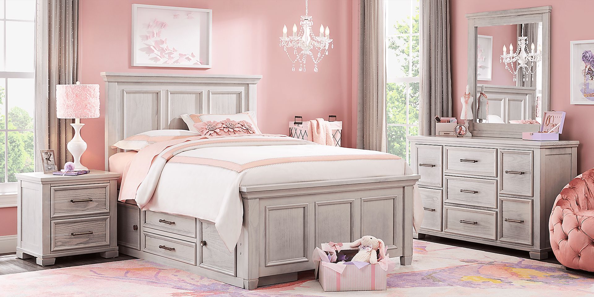 Canyon Lake 3 Pc Ash Gray Full Panel Bed With Storage Rail | Rooms to Go