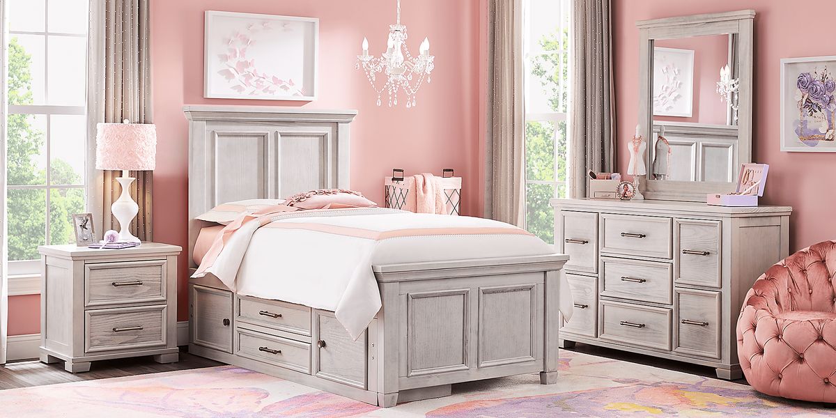 Canyon Lake 3 Pc Ash Gray Twin Panel Bed With Storage Rail | Rooms to Go