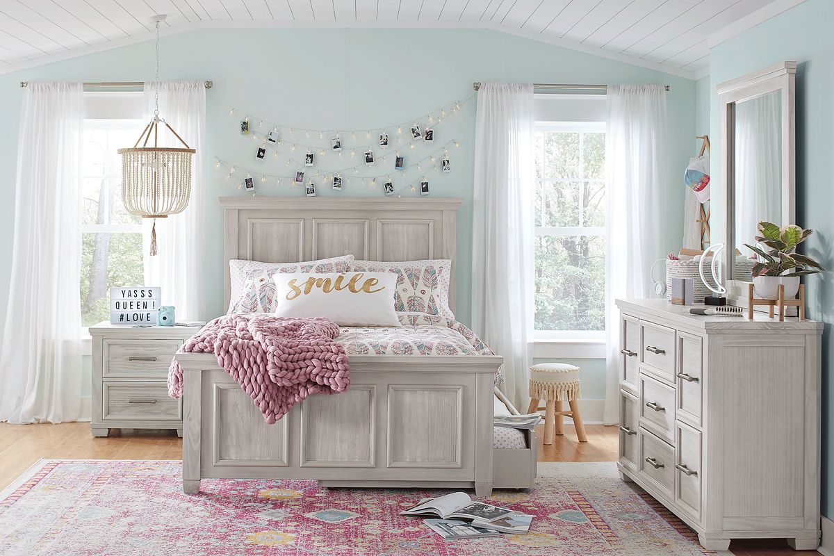 Canyon Lake 5 Pc Ash Gray Twin Bedroom Set With Mirror, 3 Pc Twin Panel ...