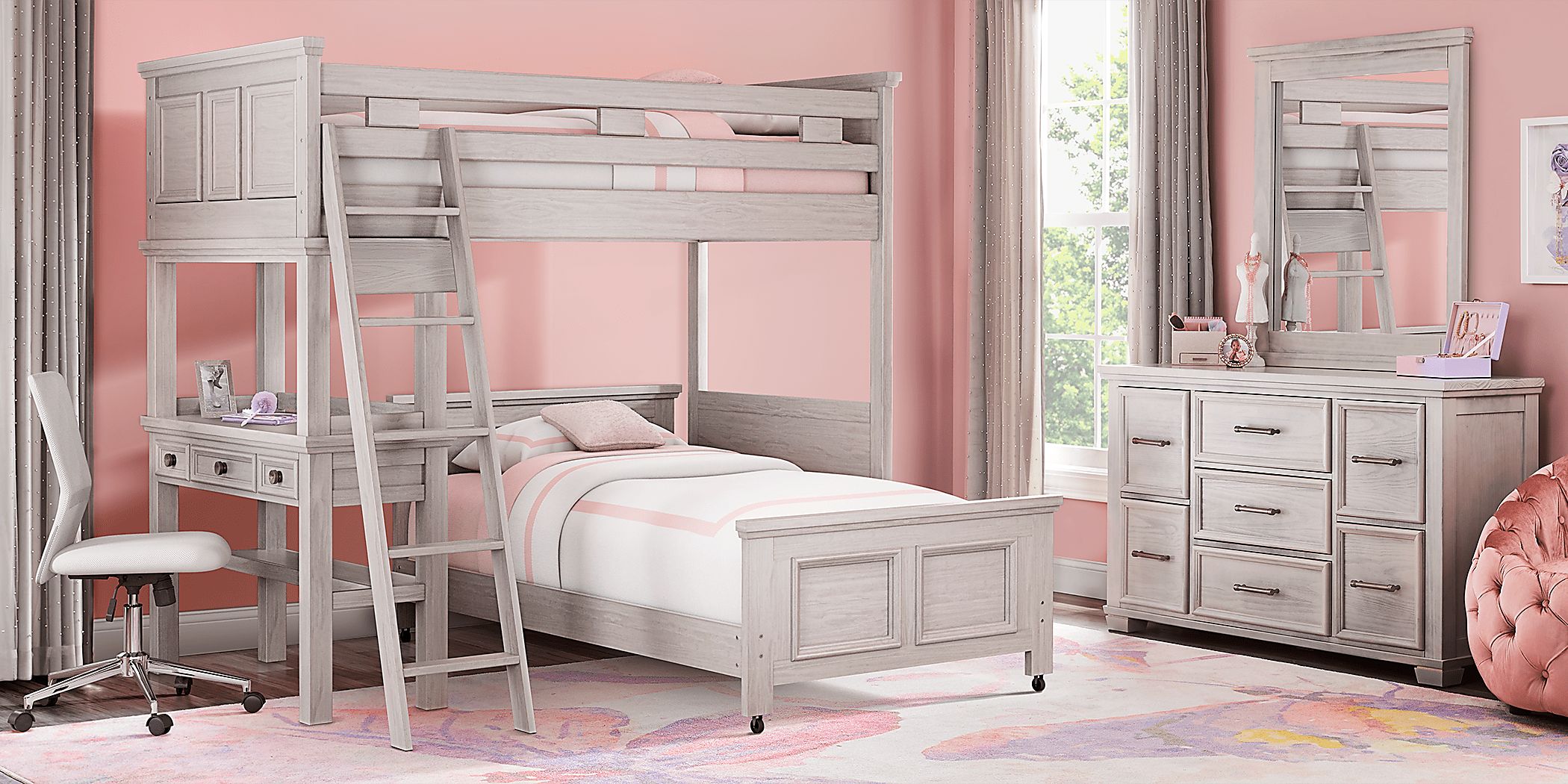 Canyon Lake Ash Gray Twin/Twin Loft With Desk | Rooms to Go