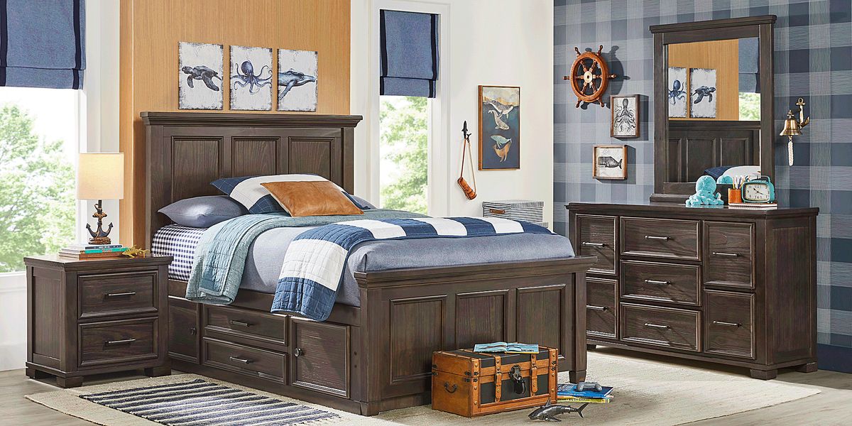 Canyon Lake 5 Pc Java Dark Wood Full Bedroom Set With Mirror, Dresser ...