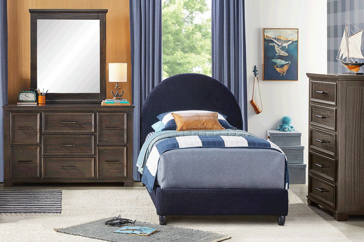 Canyon Lake 5 Pc Java Dark Wood Navy Blue Twin Bedroom Set With Dresser ...