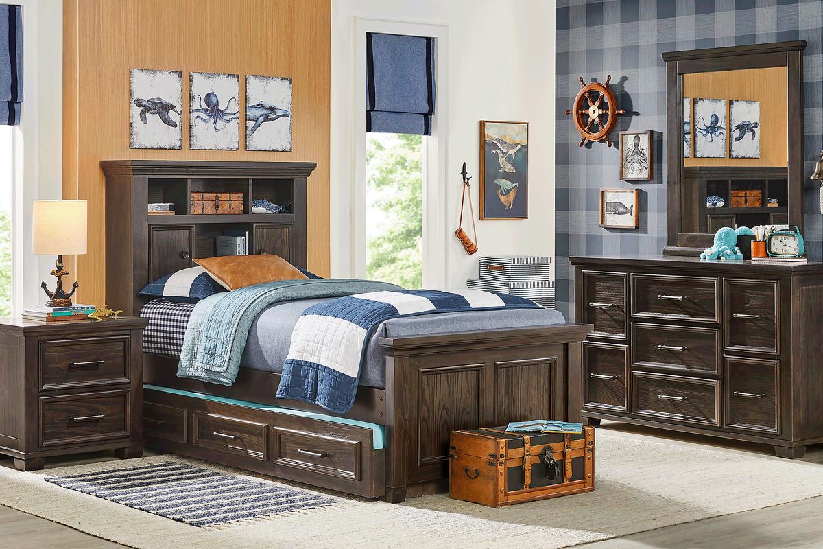 Canyon Lake 5 Pc Java Dark Wood Twin Bedroom Set With Mirror, Twin ...