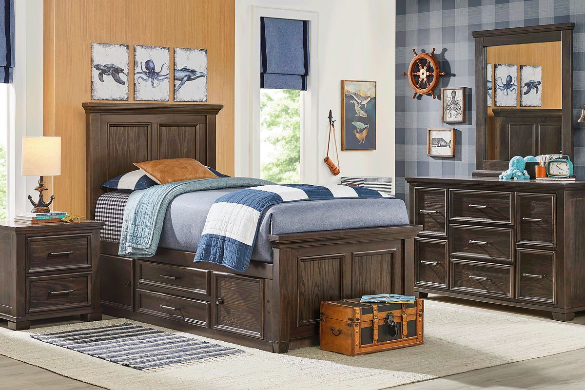 Canyon Lake 5 Pc Java Dark Wood Twin Bedroom Set With Mirror, Dresser ...