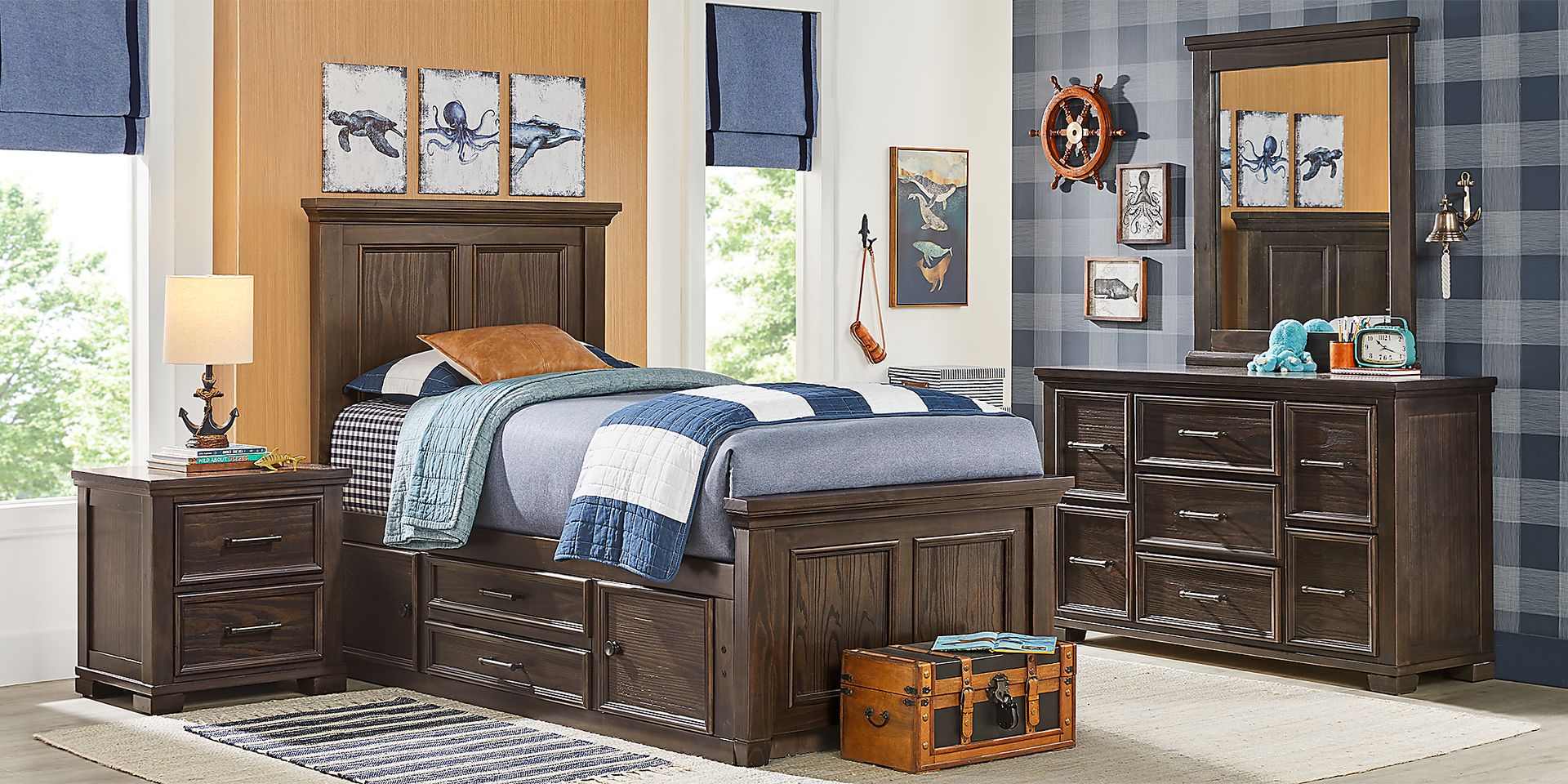 Canyon Lake 3 Pc Java Dark Wood Twin Panel Bed With Storage Rail ...
