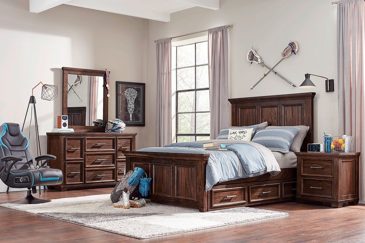 Canyon Lake 5 Pc Java Dark Wood Twin Bedroom Set With Mirror, Dresser ...