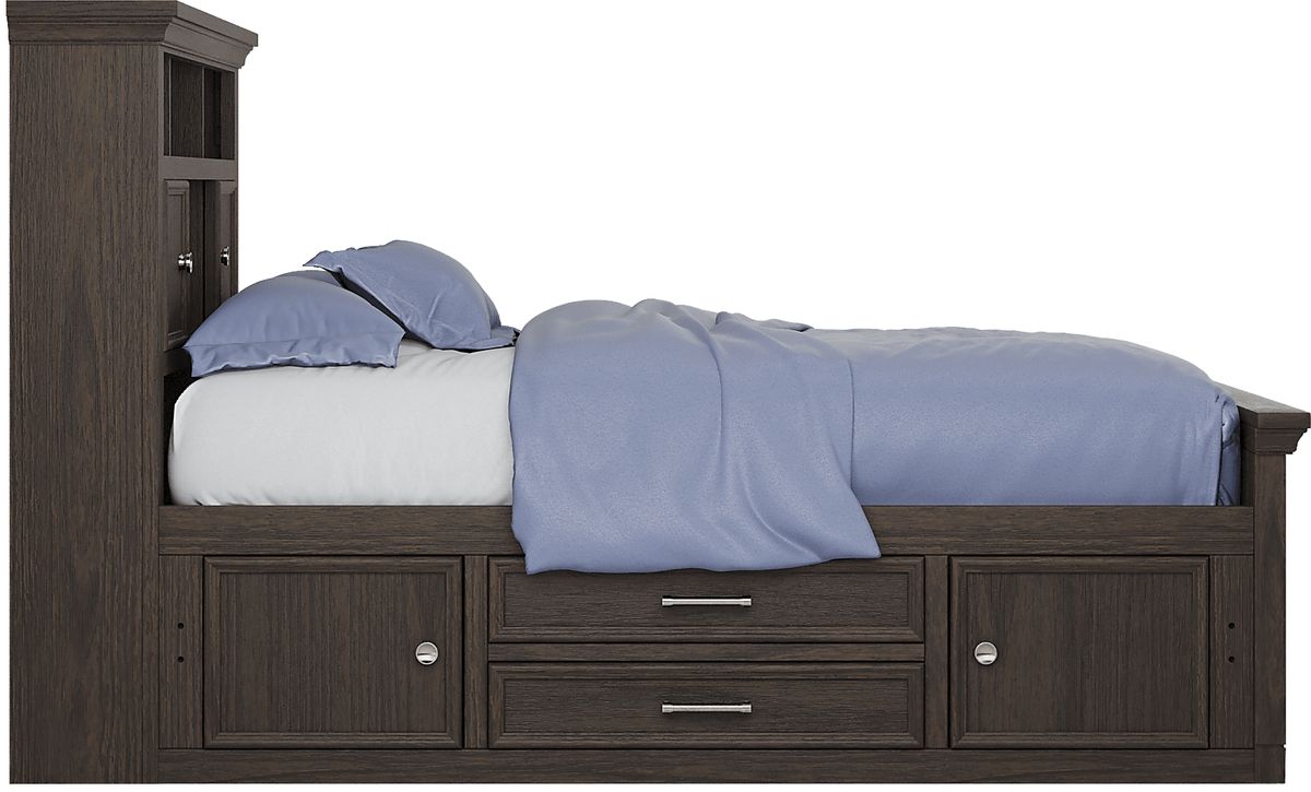 Canyon Lake 3 Pc Java Dark Wood Full Bookcase Bed With 2 Storage Rails ...