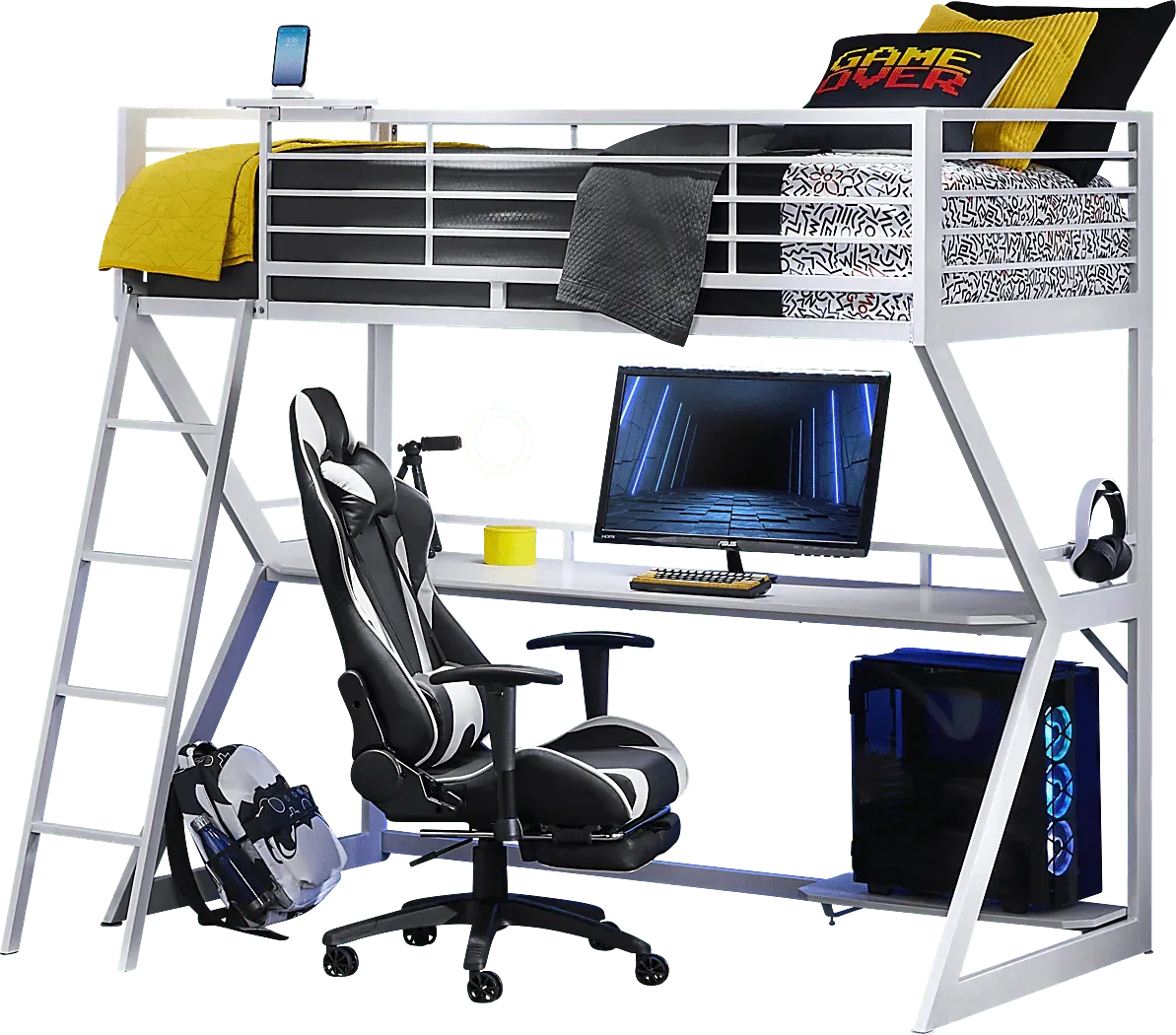Carbon Optix White Colors,White Twin Loft Bed | Rooms to Go