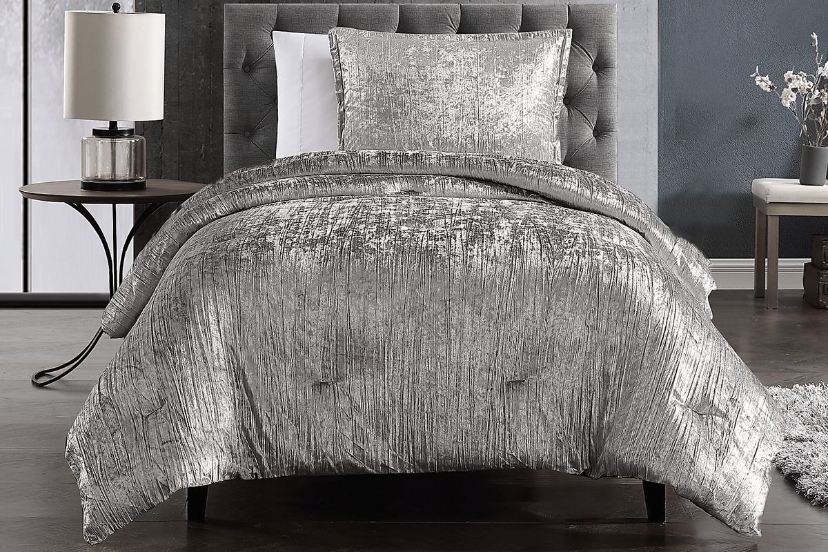 Cliffland Silver Gray Polyester Fabric 6 Pc Twin Comforter Set | Rooms ...