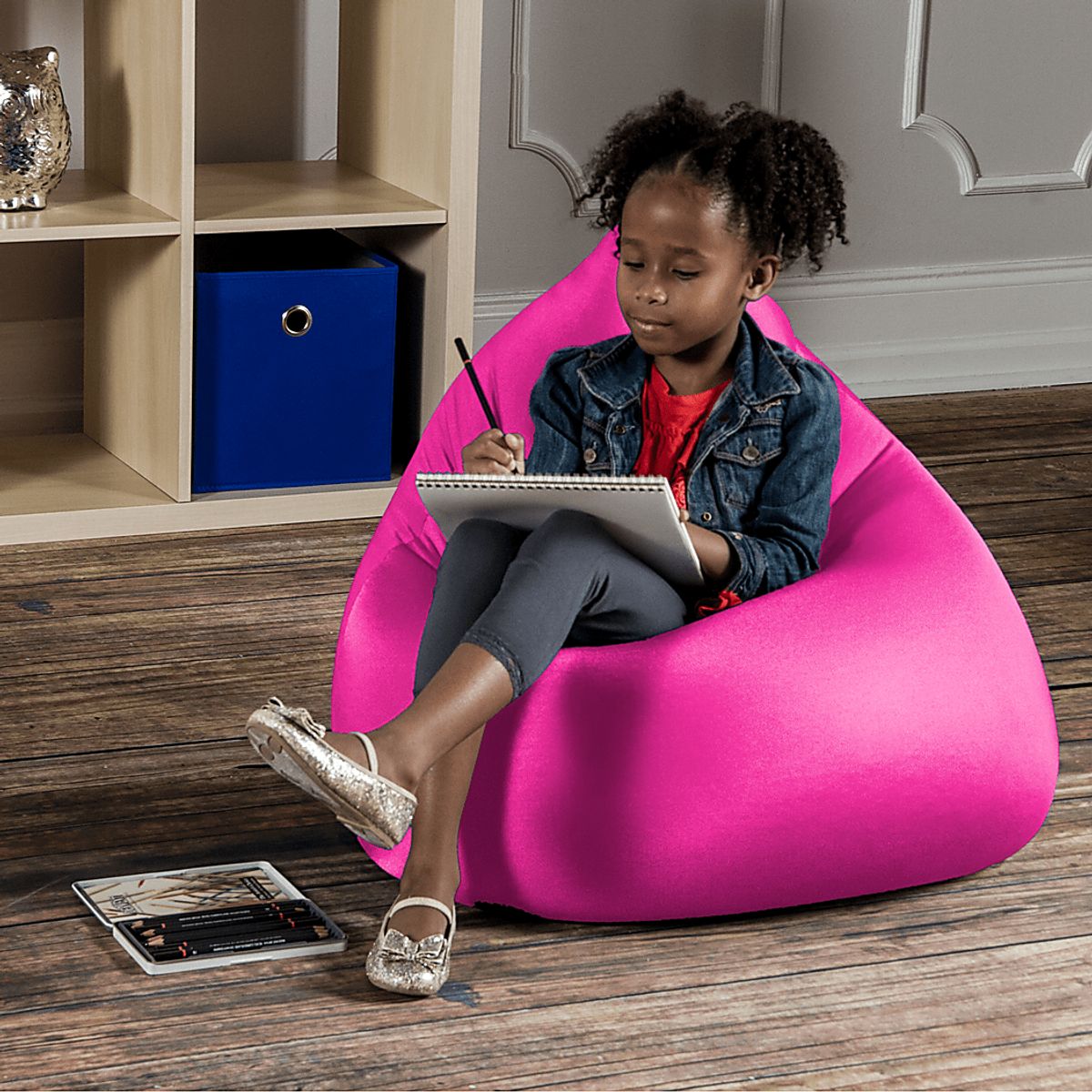 Cloud Nest Small Hot Pink Polyurethane Fabric Bean Bag Chair | Rooms to Go
