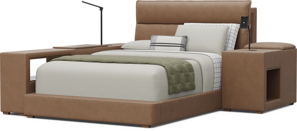 Cloud9 5 Pc Saddle Brown Microfiber Full Bed With Nightstand & Bookcase ...