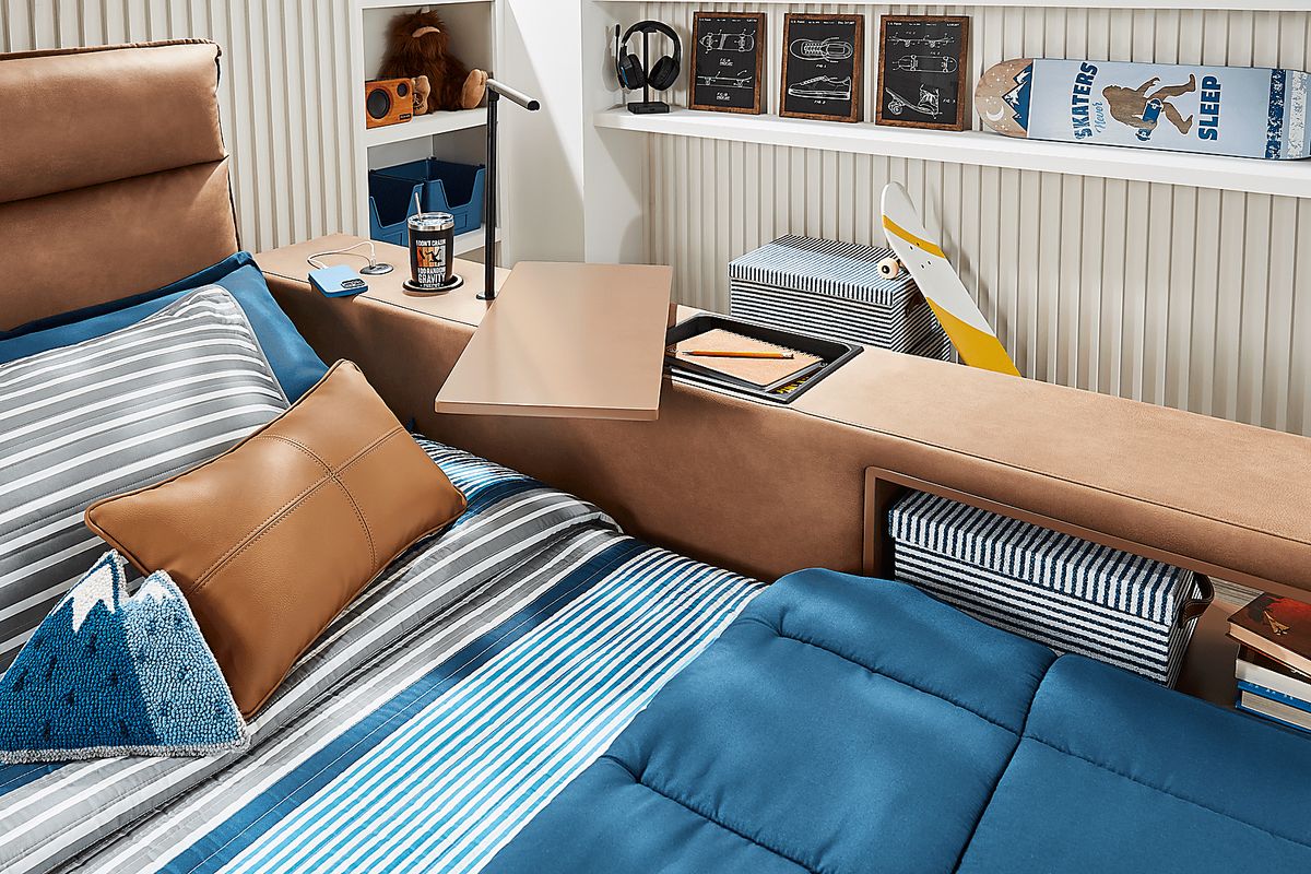 Cloud9 6 Pc Saddle Brown Microfiber Full Bed, Nightstand, Lounger ...