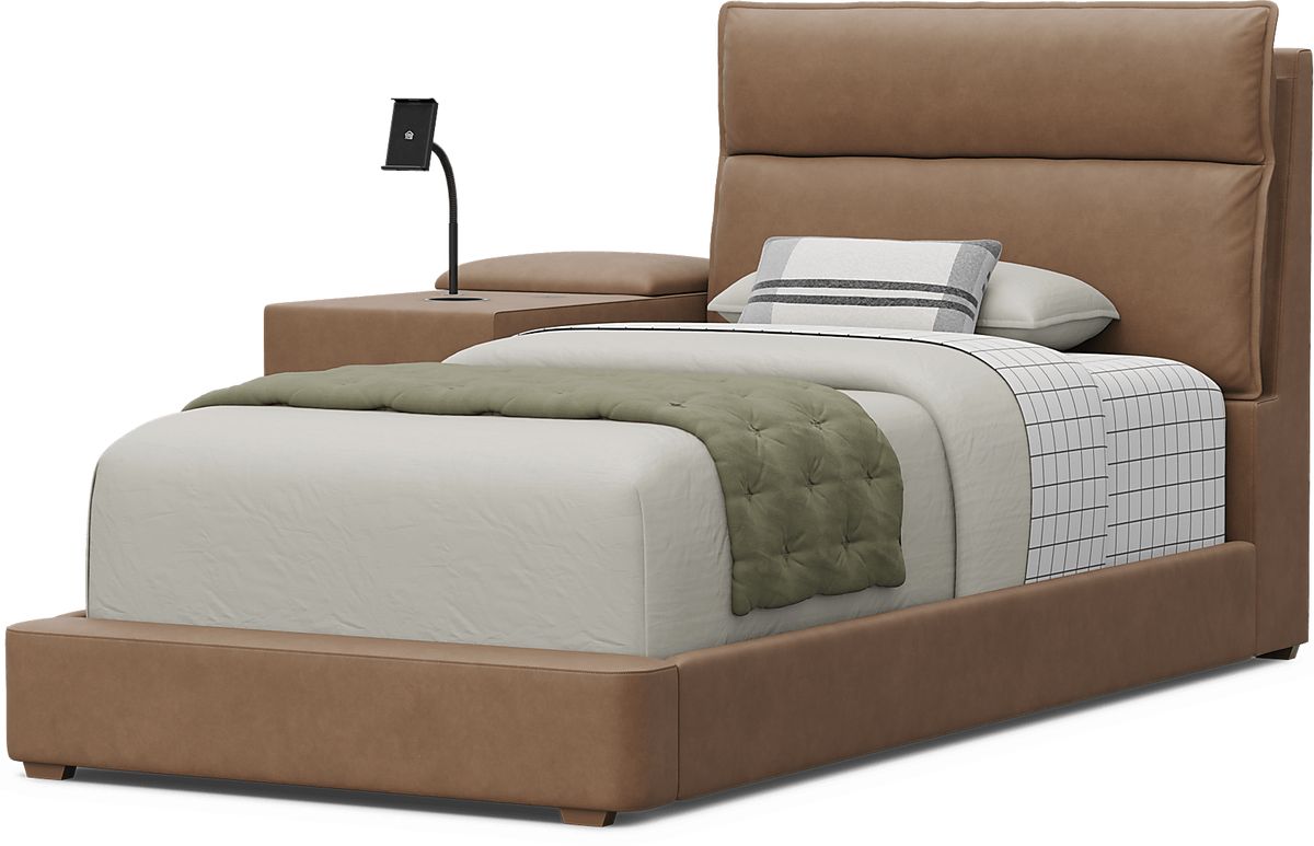 Cloud9 4 Pc Saddle Brown Microfiber Twin Bed With Nightstand | Rooms to Go