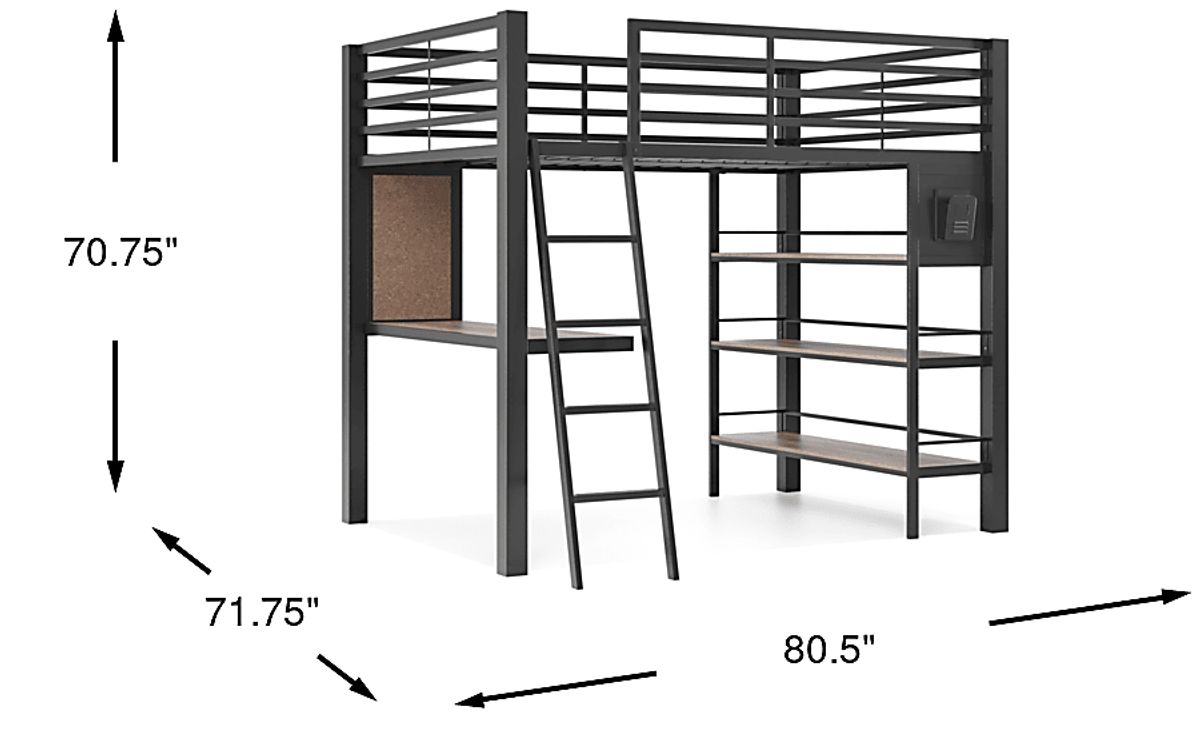 Colefax Avenue Dark Gray Full Loft Bed With Desk & Bookcase | Rooms to Go