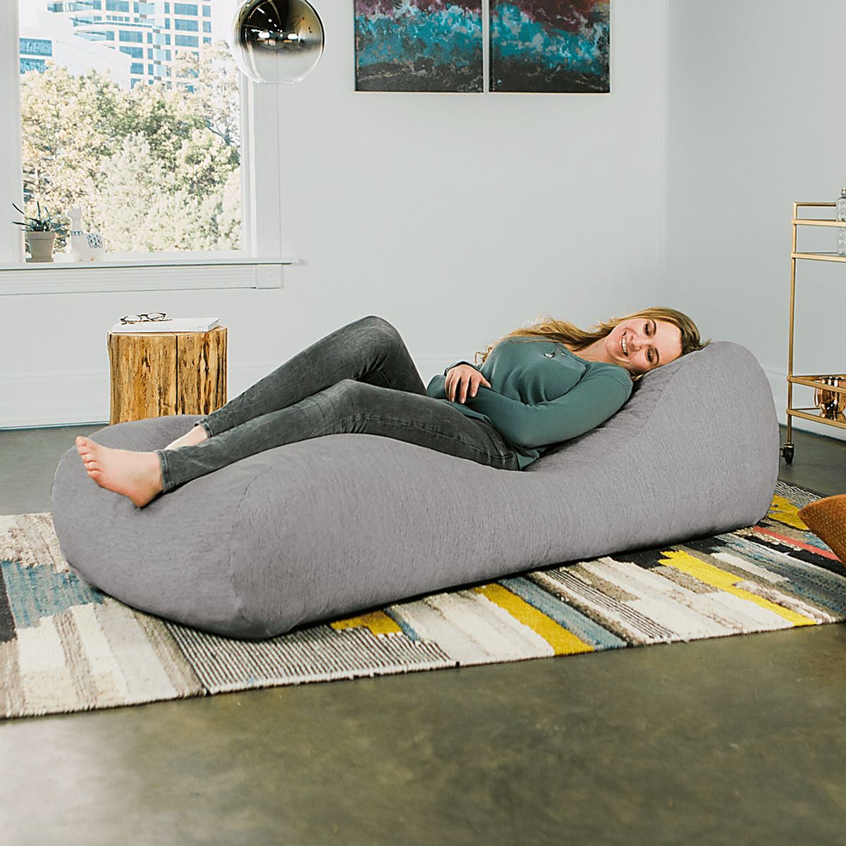 Comfy Lush Gray Chenille Fabric Bean Bag Chair | Rooms to Go