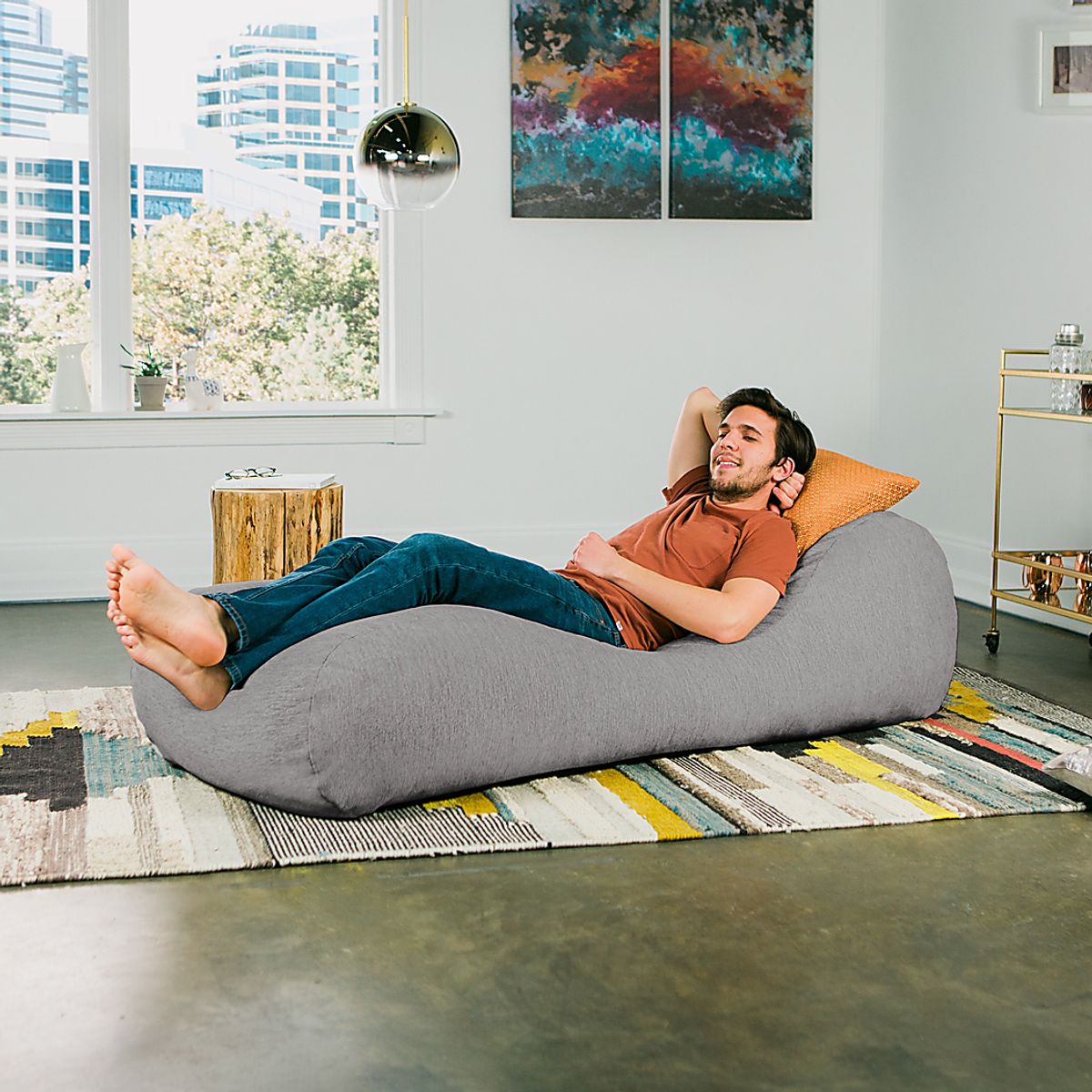 Comfy Lush Gray Chenille Fabric Bean Bag Chair | Rooms to Go