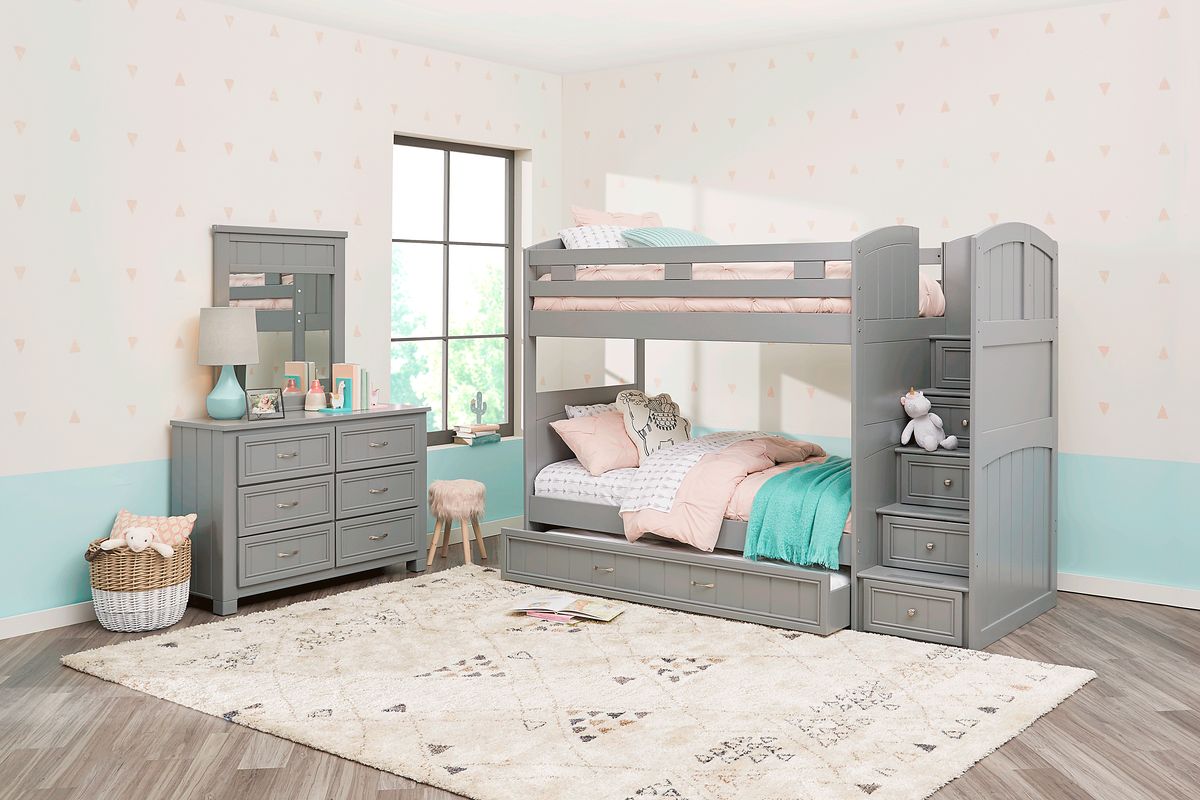 Cottage Colors Gray Twin/Twin Step Bunk | Rooms to Go