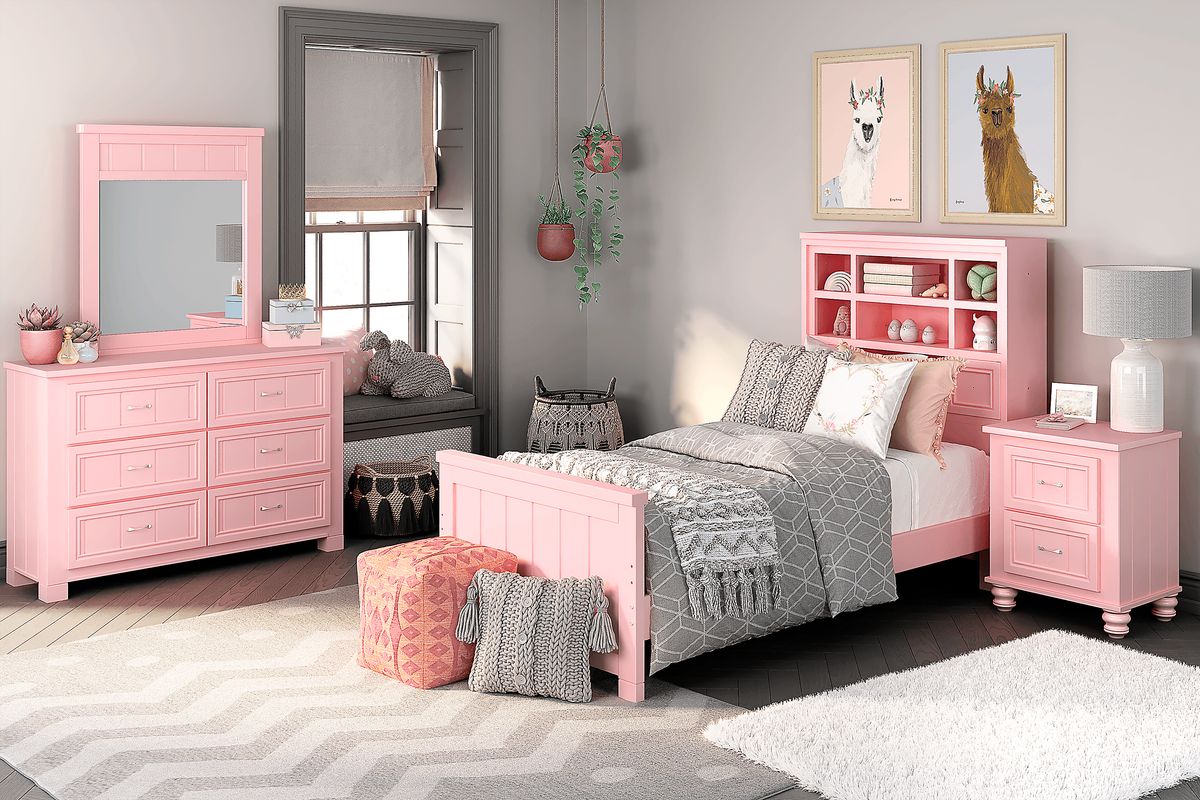 Cottage Colors 5 Pc Pink Twin Bedroom Set With 3 Pc Twin Bookcase Bed ...