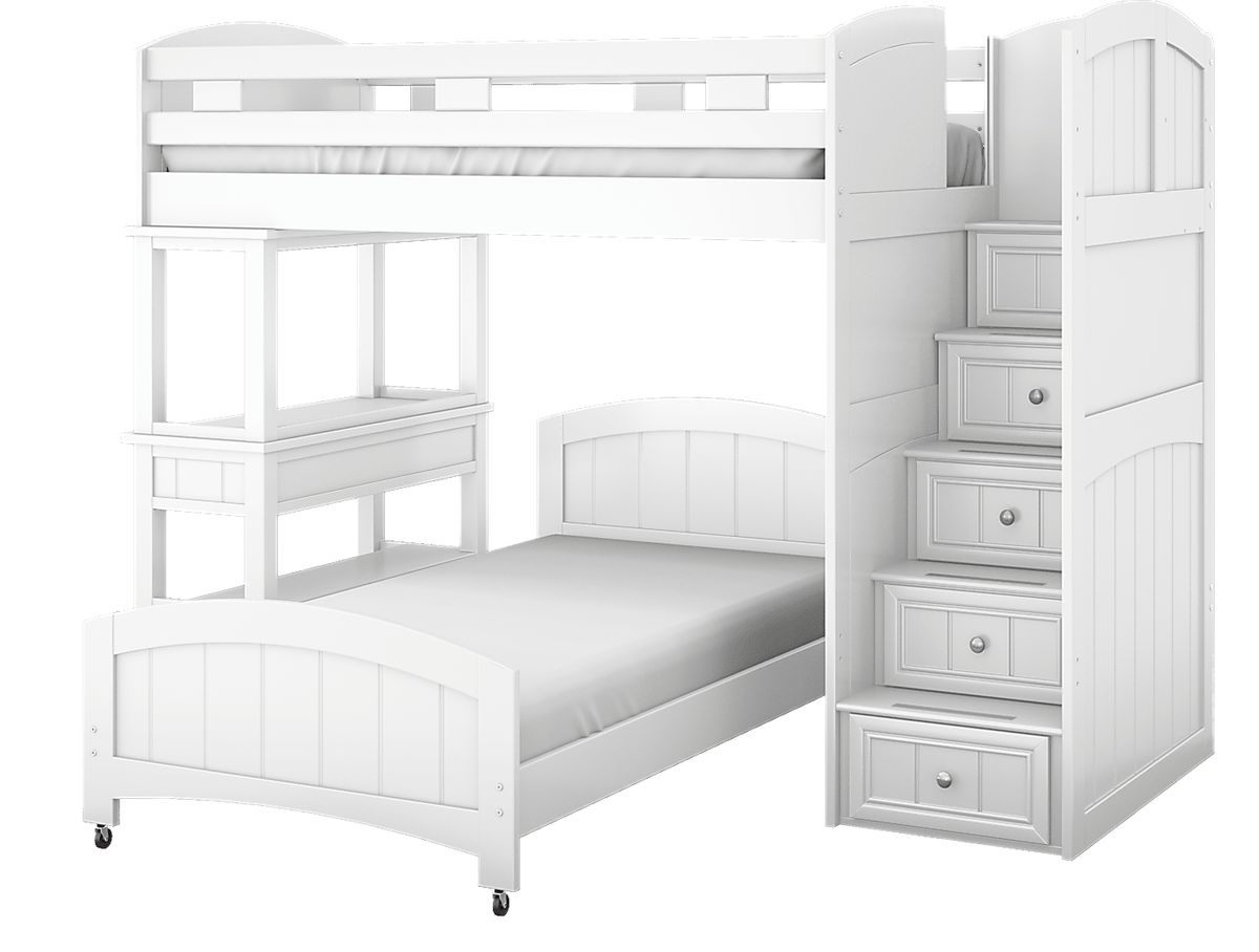 Cottage Colors White Colors,White Twin/Twin Step Bunk W/ Desk | Rooms to Go