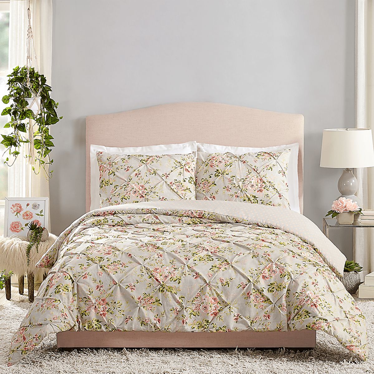 Cottage Roses Gray Twin Comforter Set | Rooms to Go