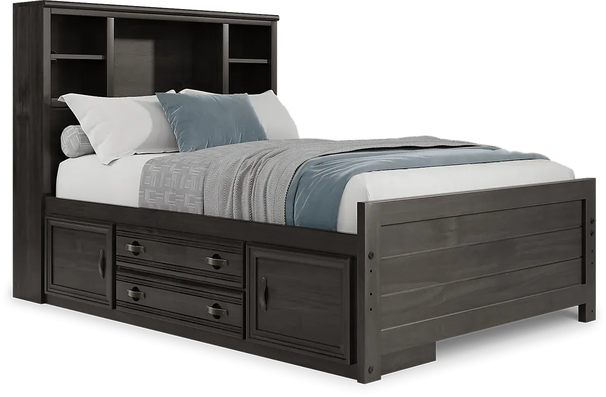 Creekside 2.0 3 Pc Charcoal Gray Full Bookcase Bed W Storage Rail ...