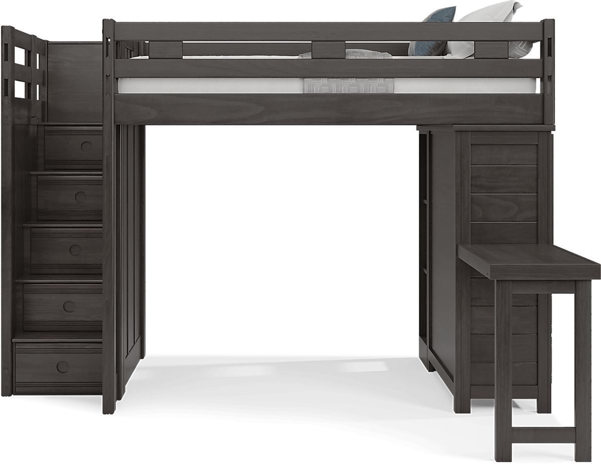 Creekside 2.0 Charcoal Gray Full Step Loft W Chest, Bookcase, Desk ...
