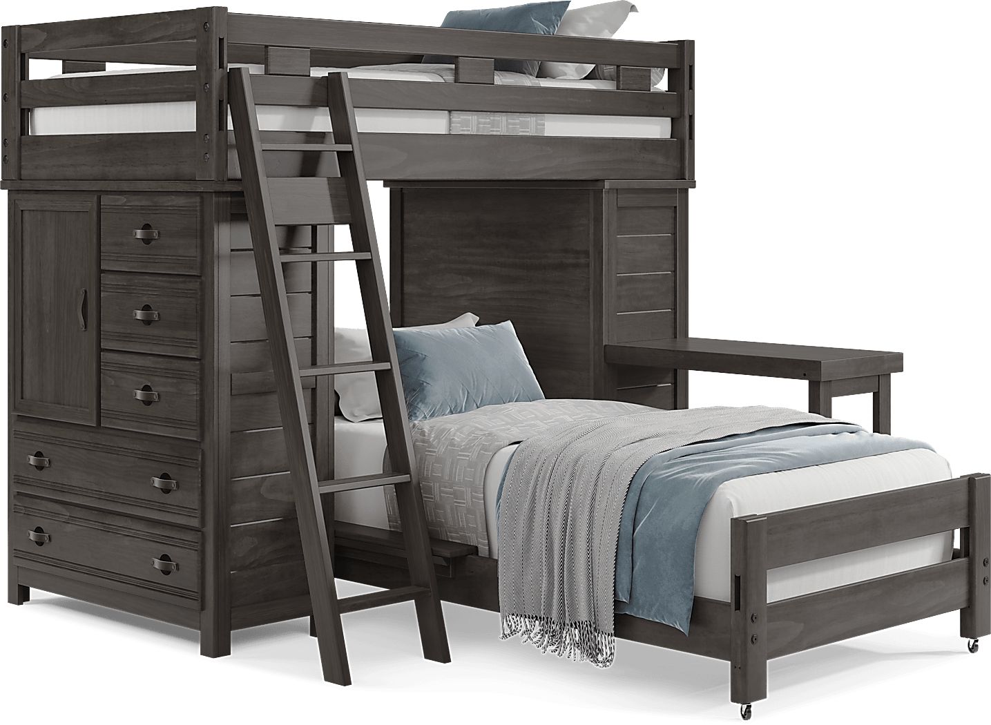 Creekside 2.0 Charcoal Gray Twin/Twin Loft W 2 Chests & Desk | Rooms to Go