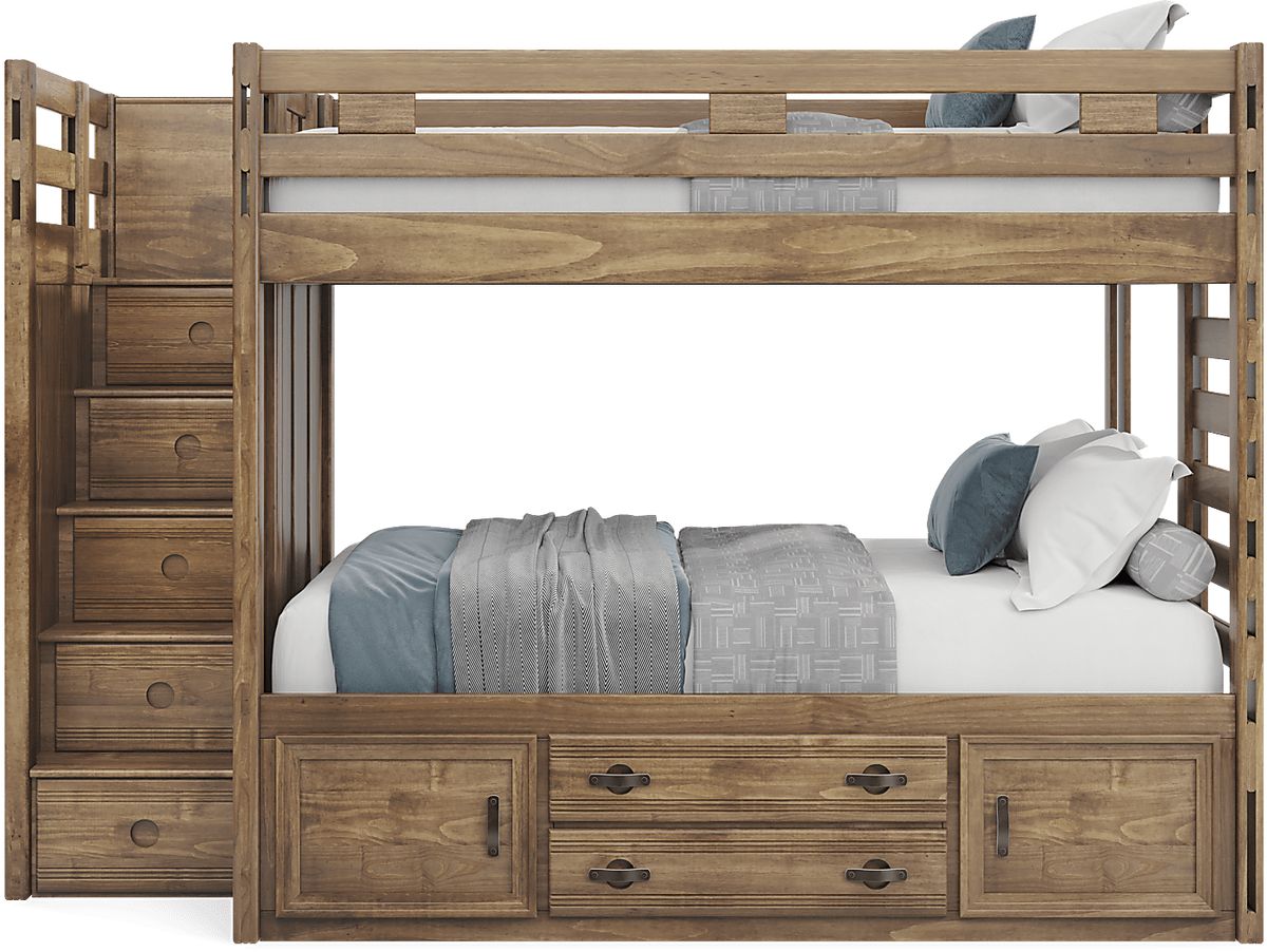 Creekside 2.0 Chestnut Dark Wood Full/Full Step Bunk With Storage Rail ...