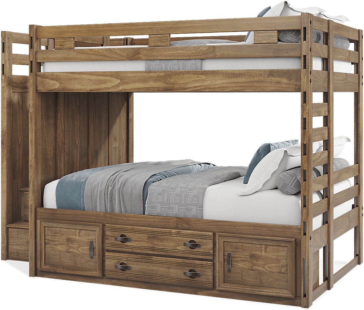 Creekside 2.0 Chestnut Dark Wood Full/Full Step Bunk With Storage Rail ...
