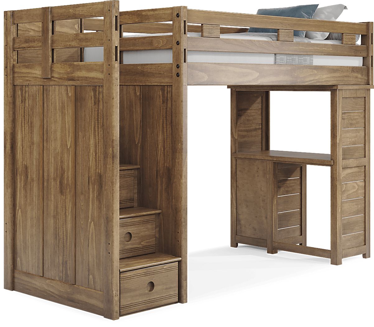 Creekside 2.0 Chestnut Dark Wood Twin Step Loft W/ Desk | Rooms to Go