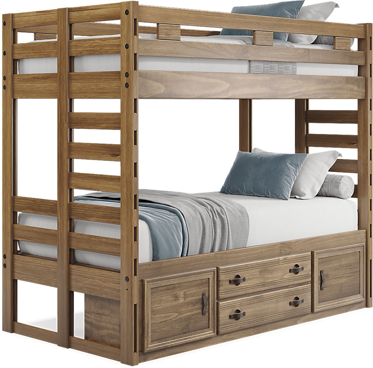 Creekside 2.0 Chestnut Dark Wood Twin/Twin Bunk Bed With Storage Rail ...