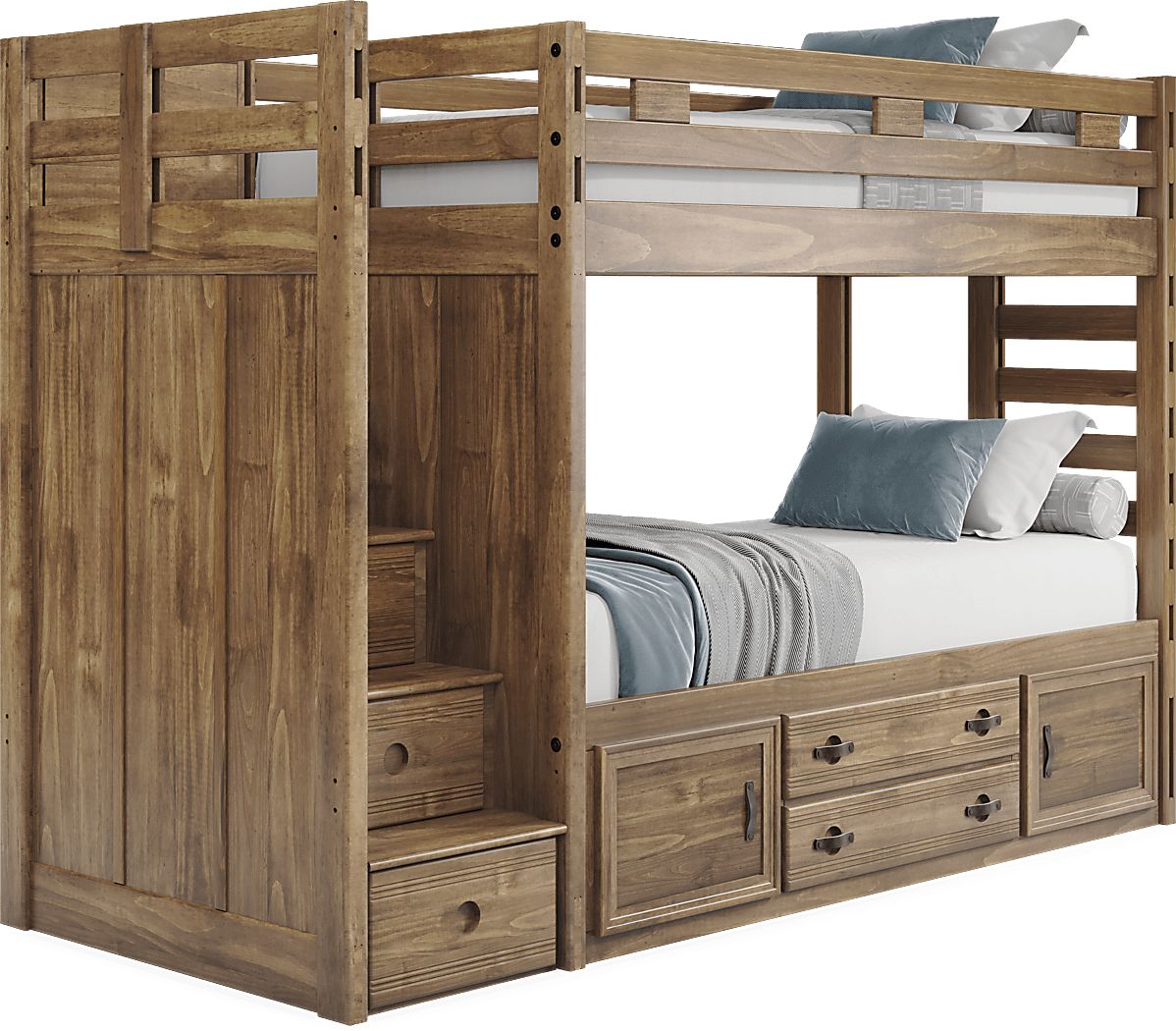 Creekside 2.0 Chestnut Dark Wood Twin/Twin Step Bunk W Storage Rail ...