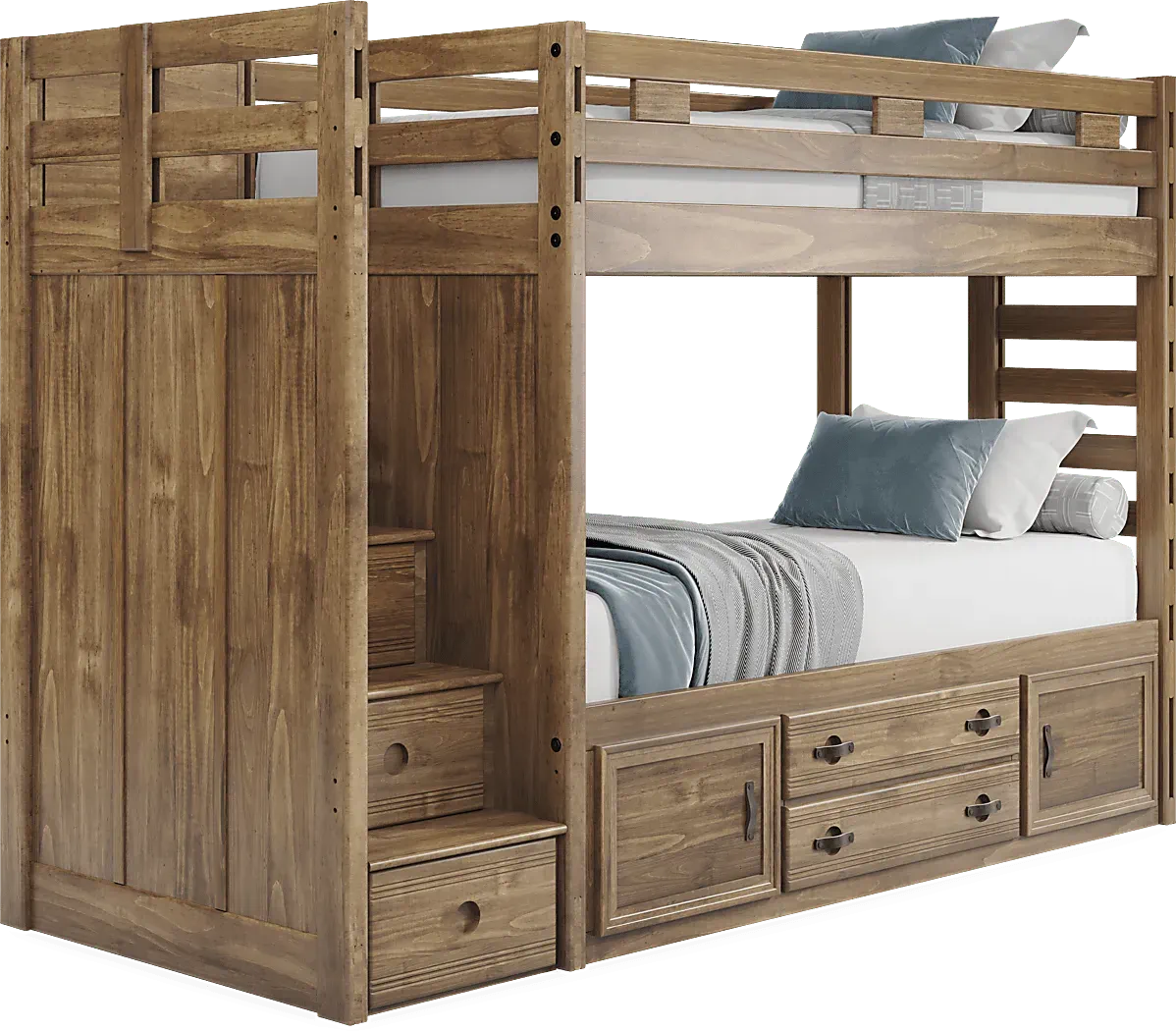 Creekside 2.0 Chestnut Dark Wood Twin/Twin Step Bunk With Storage Rail ...