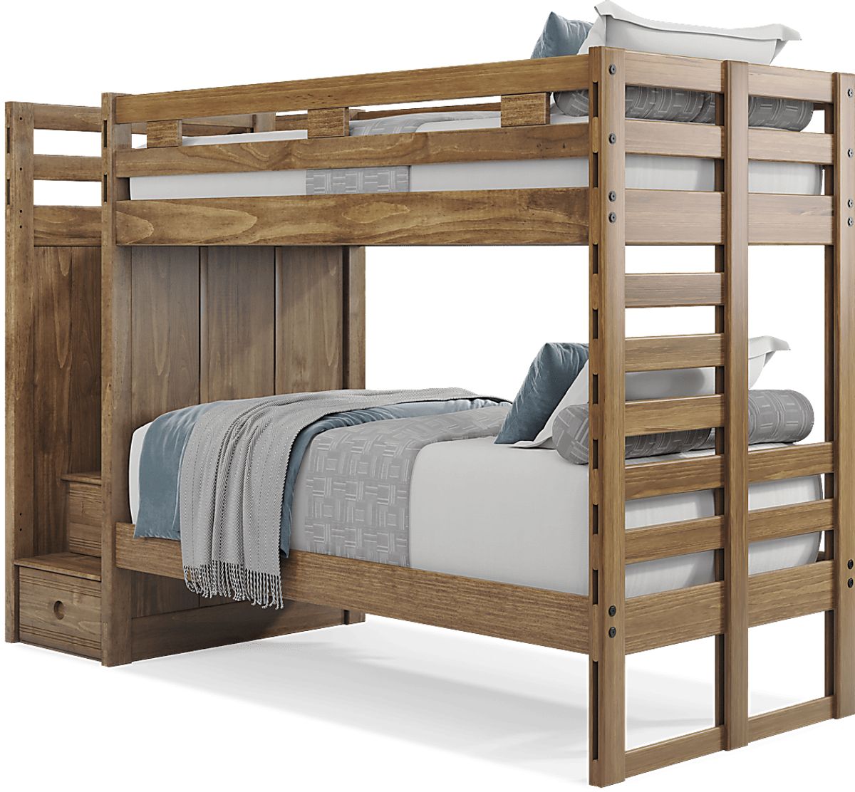 Creekside 2.0 Chestnut Dark Wood Twin/Twin Step Bunk Bed | Rooms to Go